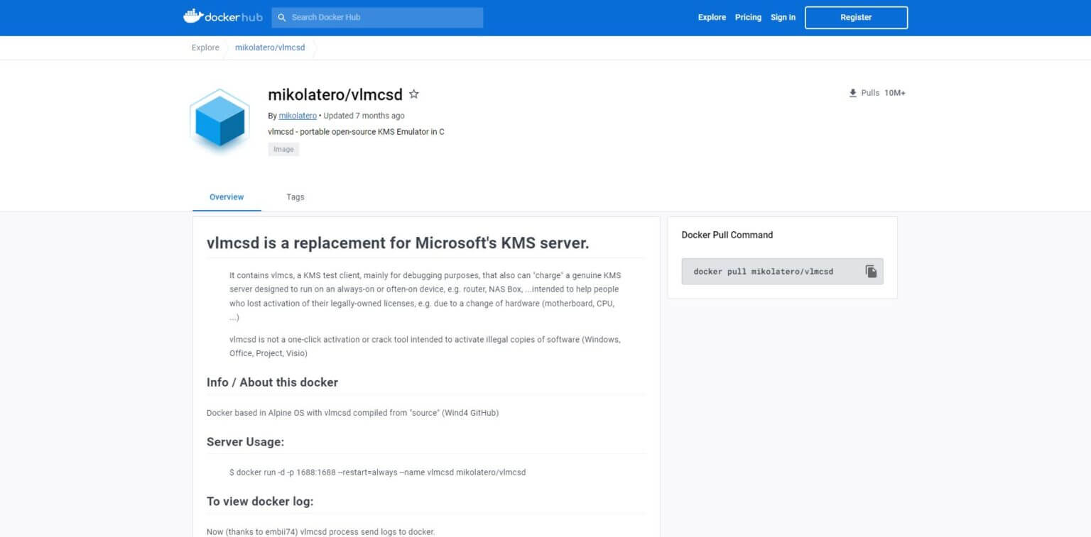 Установка своего KMS сервера в Docker, активация Windows